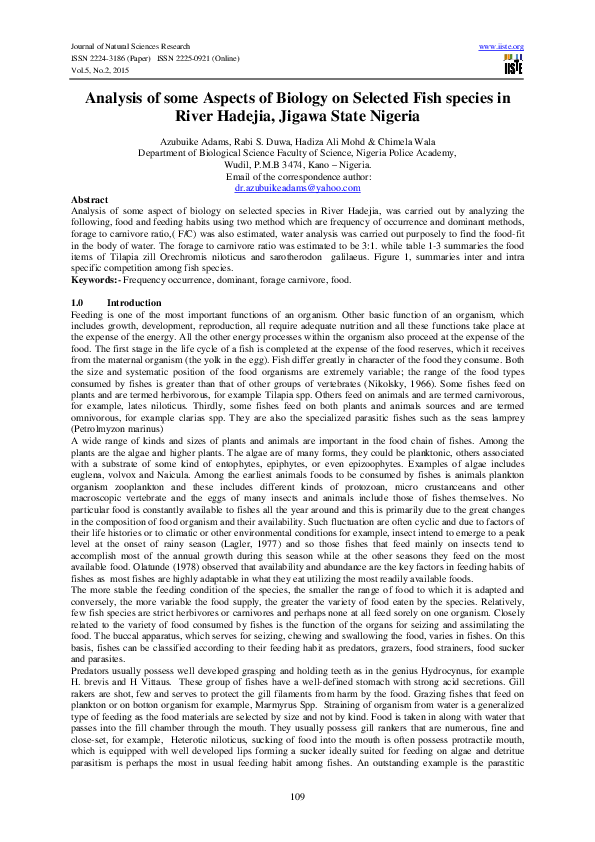 (PDF) Analysis of some Aspects of Biology on Selected Fish species in ...