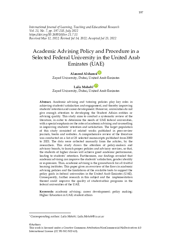 (PDF) Academic Advising Policy and Procedure in a Selected Federal ...