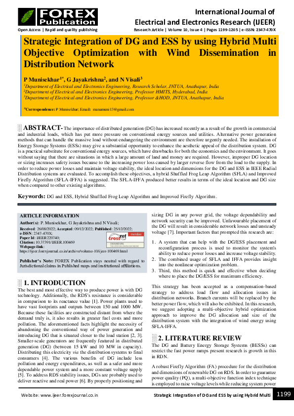 Pdf Strategic Integration Of Dg And Ess By Using Hybrid Multi Objective Optimization With Wind