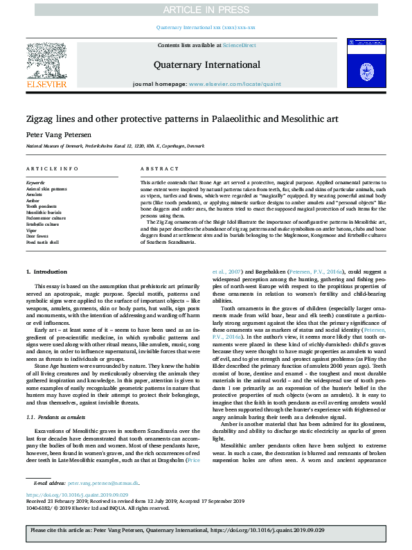 (PDF) Zigzag lines and other protective patterns in Palaeolithic and ...