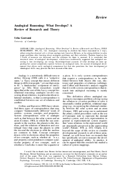 (PDF) Analogical Reasoning: What Develops? A Review of Research and Theory