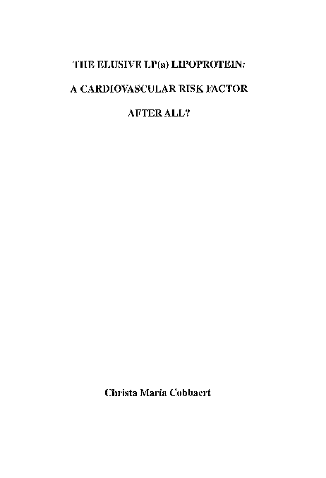 (PDF) The elusive Lp(a) lipoprotein: a cardiovascular risk factor after all? : serum Lp(a ...