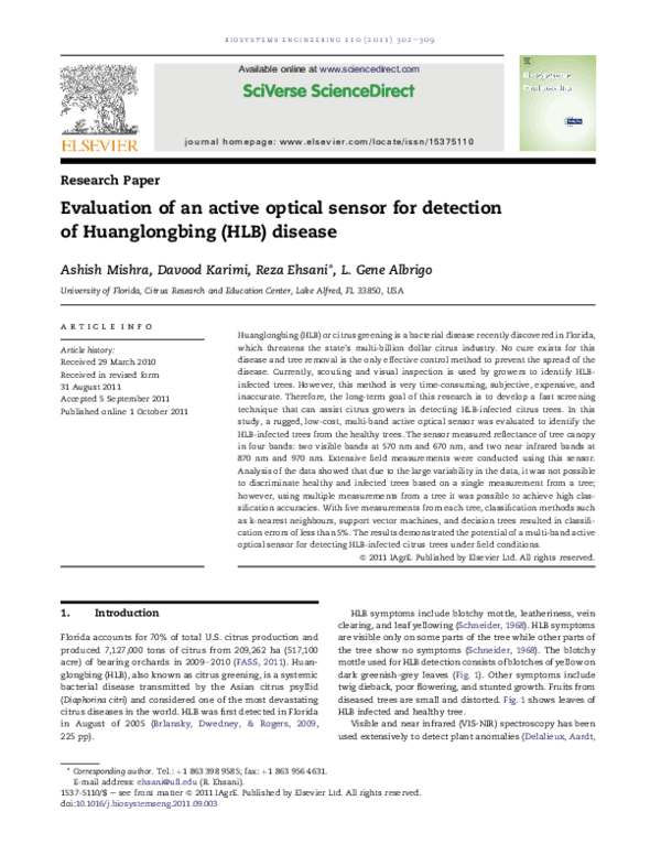 (PDF) Evaluation of an active optical sensor for detection of ...