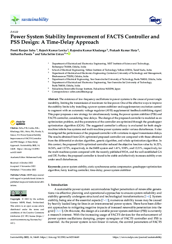 (PDF) Power System Stability Improvement of FACTS Controller and PSS Design: A Time-Delay Approach