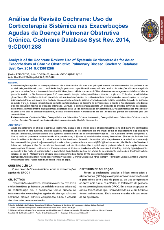 (PDF) Análise da Revisão Cochrane: Uso de Corticoterapia Sistémica nas ...