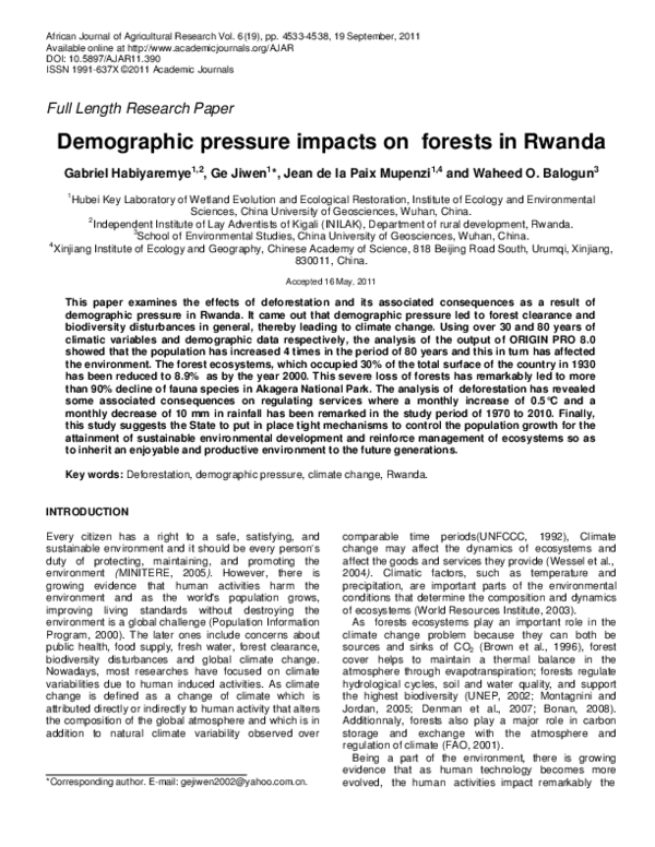 (PDF) Demographic pressure impacts on forests in Rwanda