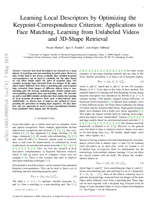 (PDF) Learning Local Descriptors by Optimizing the Keypoint-Correspondence Criterion ...