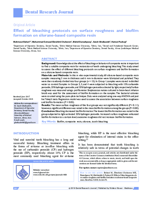 (PDF) Effect of bleaching protocols on surface roughness and biofilm ...