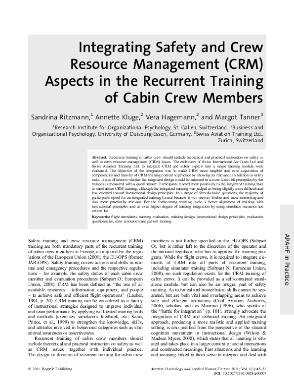(PDF) Integrating Safety and Crew Resource Management (CRM) Aspects in ...