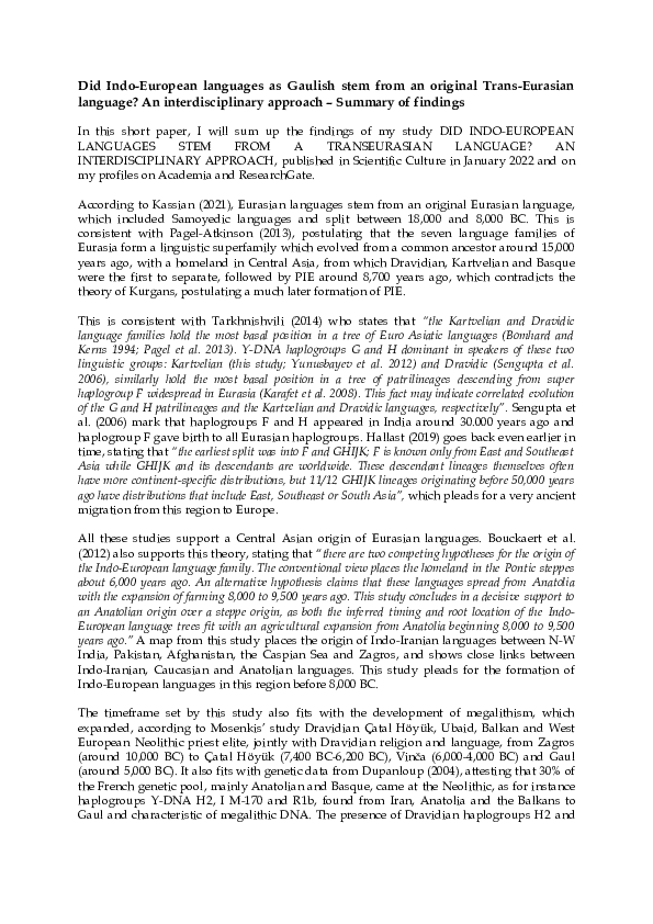 (DOC) Did Indo-European languages as Gaulish stem from an original ...