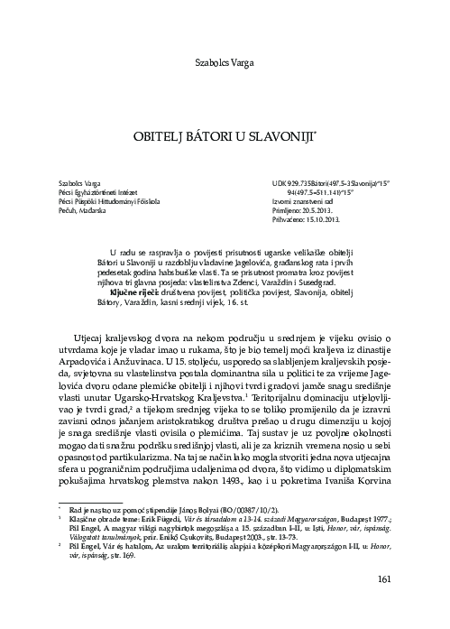 (PDF) The Bátori Family in Slavonia