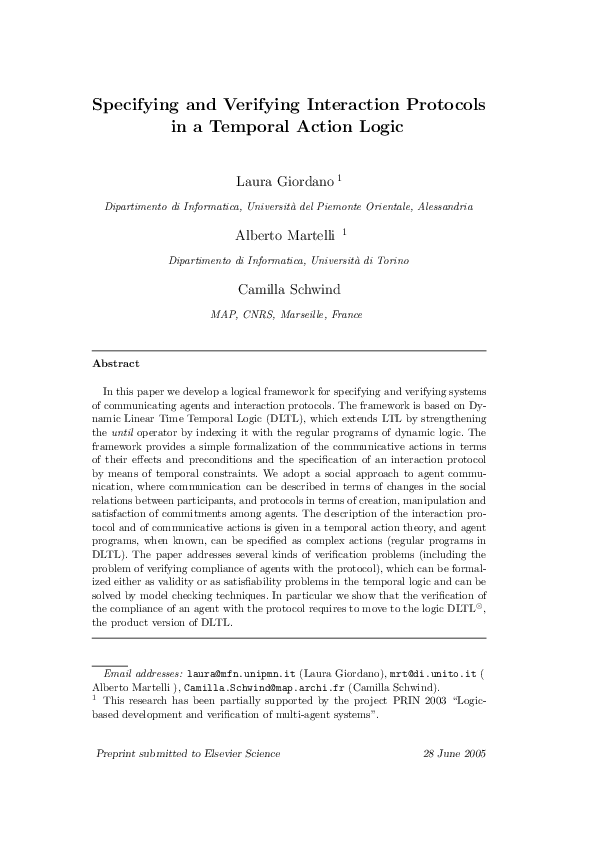 Pdf Specifying And Verifying Interaction Protocols In A Temporal Action Logic Laura Giordano