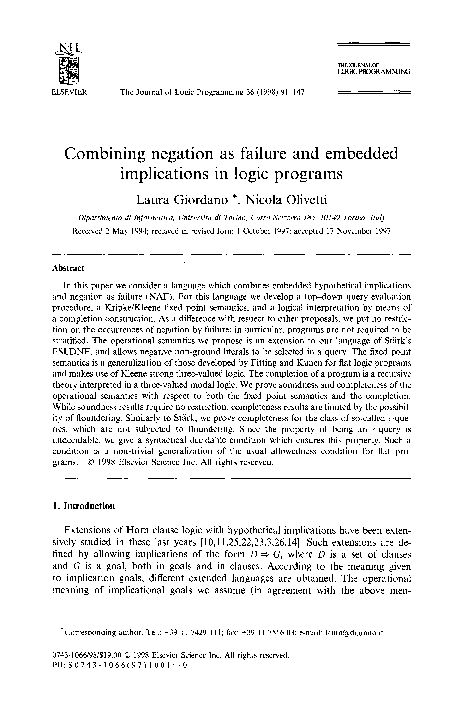 (PDF) Combining negation as failure and embedded implications in logic programs