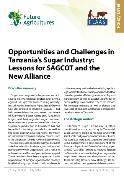 (PDF) Opportunities and Challenges in Tanzania ’ s Sugar Industry ...