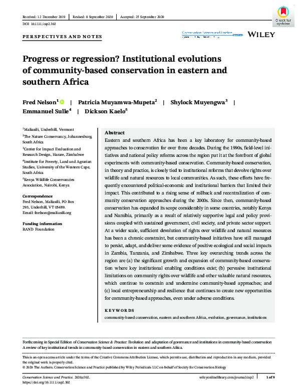 (PDF) Progress or regression? Institutional evolutions of community‐based conservation in ...