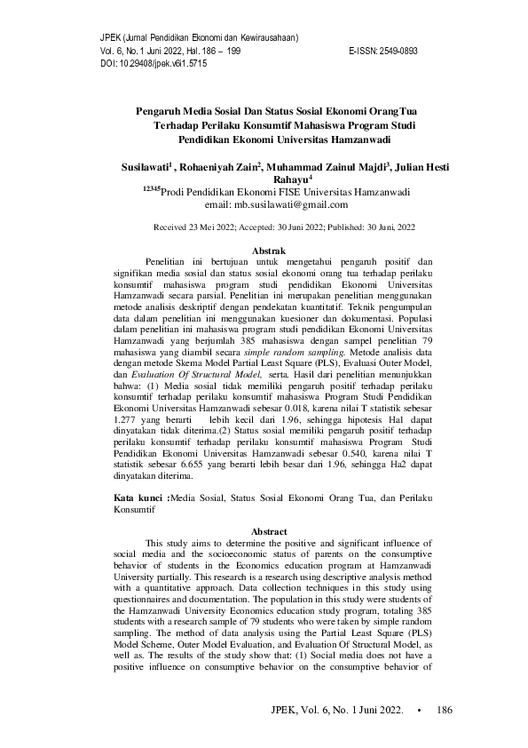 (PDF) Pengaruh Media Sosial Dan Status Sosial Ekonomi Orang Tua Terhadap Perilaku Konsumtif ...
