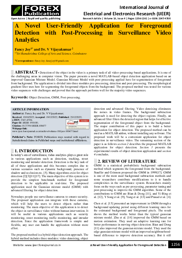 Pdf A Novel User Friendly Application For Foreground Detection With