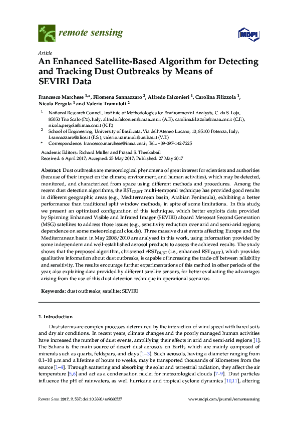 (PDF) Optimized SEVIRI Algorithm for Dust Detection