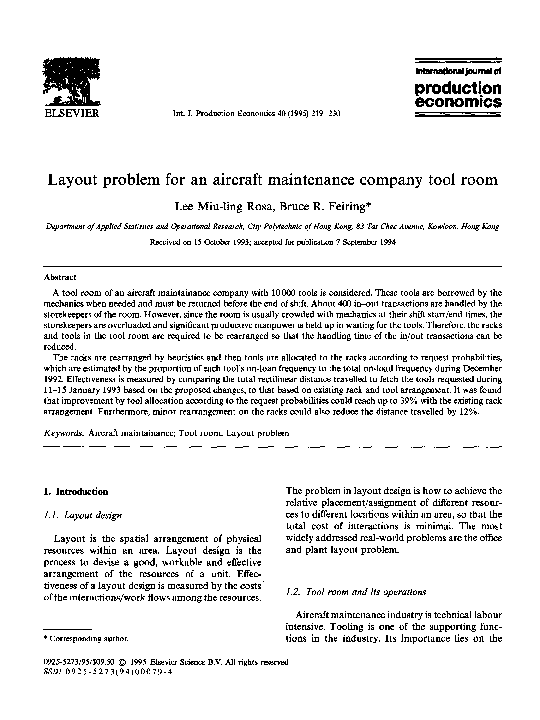 (PDF) Layout problem for an aircraft maintenance company tool room