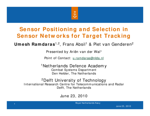 (PDF) Sensor Positioning and Selection in Sensor Networks for Target Tracking