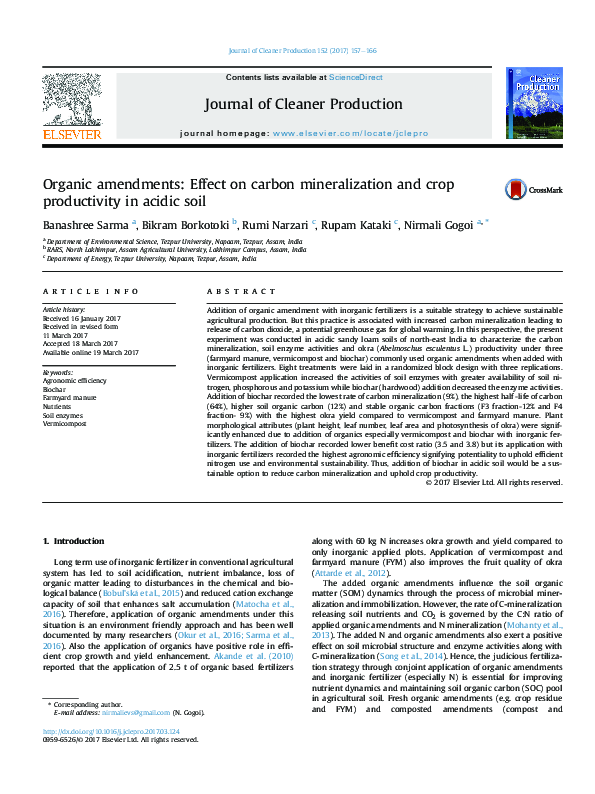 (PDF) Organic amendments: Effect on carbon mineralization and crop productivity in acidic soil