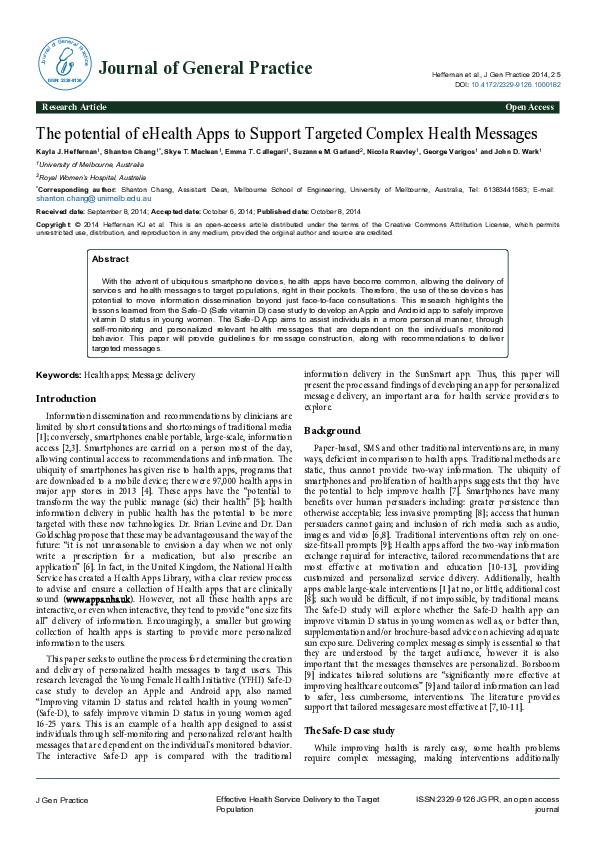 (PDF) The potential of eHealth Apps to Support Targeted Complex Health ...