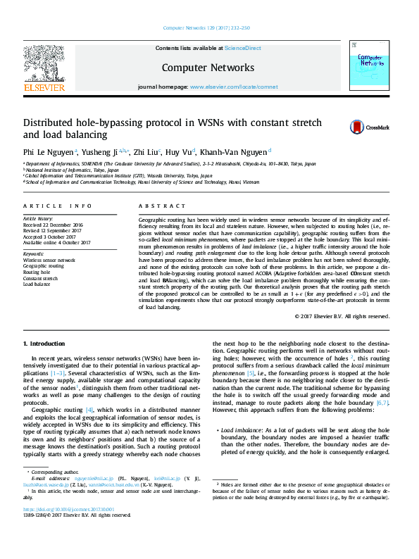 Pdf Distributed Hole Bypassing Protocol In Wsns With Constant Stretch And Load Balancing