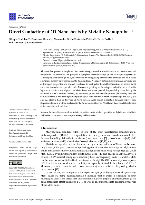 (PDF) Direct Contacting of 2D Nanosheets by Metallic Nanoprobes