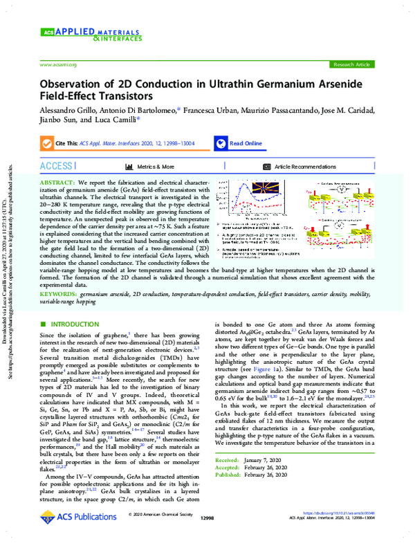 (PDF) Observation of 2D Conduction in Ultrathin Germanium Arsenide ...