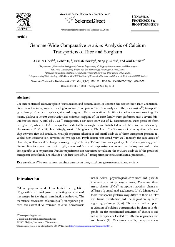 (PDF) Genome-Wide Comparative in silico Analysis of Calcium ...