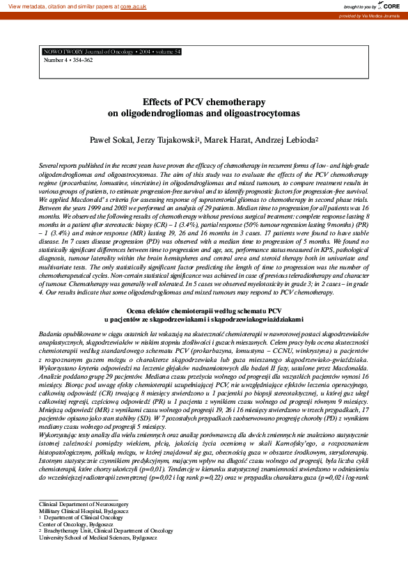 (PDF) Effects of PCV chemotherapy on oligodendrogliomas and ...