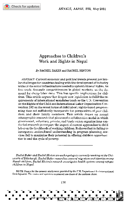 (PDF) Approaches to Children's Work and Rights in Nepal