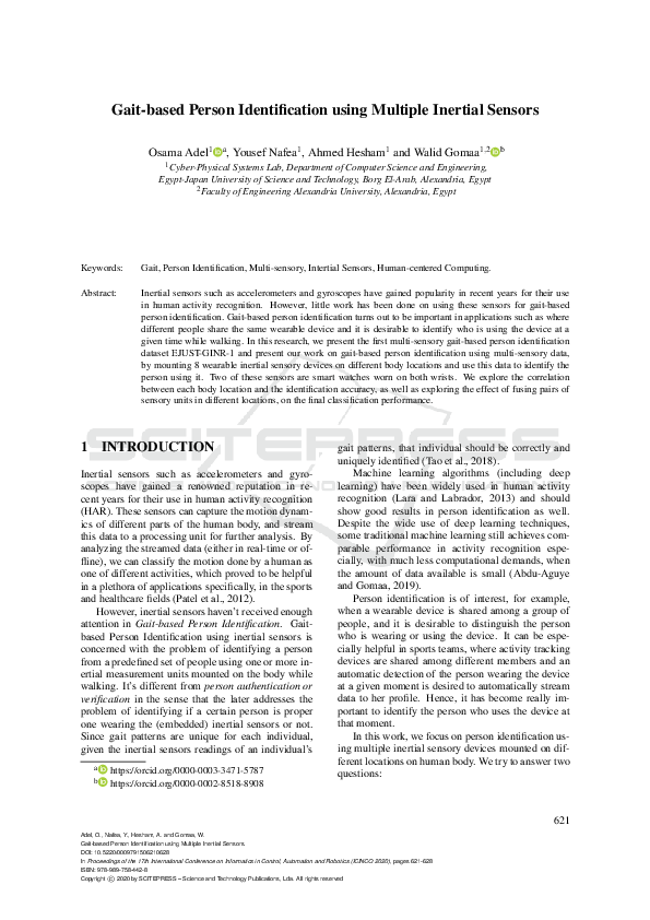 Pdf Gait Based Person Identification Using Multiple Inertial Sensors