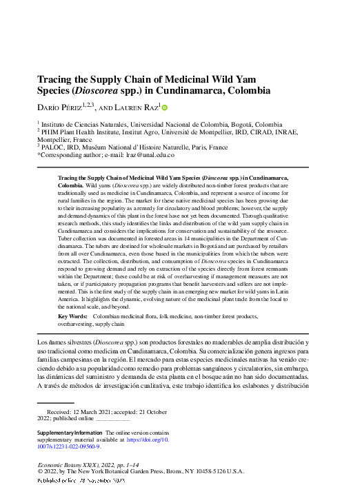 (PDF) Tracing the Supply Chain of Medicinal Wild Yam Species (Dioscorea ...