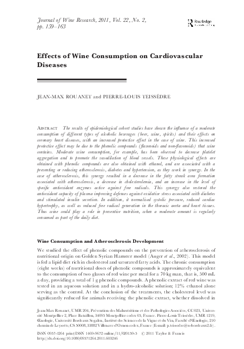 (PDF) Effects of Wine Consumption on Cardiovascular Diseases