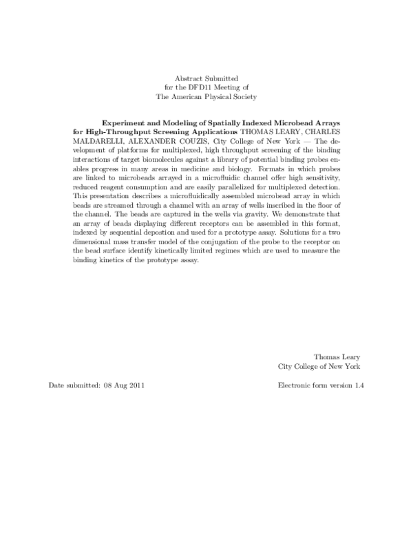 Pdf Experiment And Modeling Of Spatially Indexed Microbead Arrays For