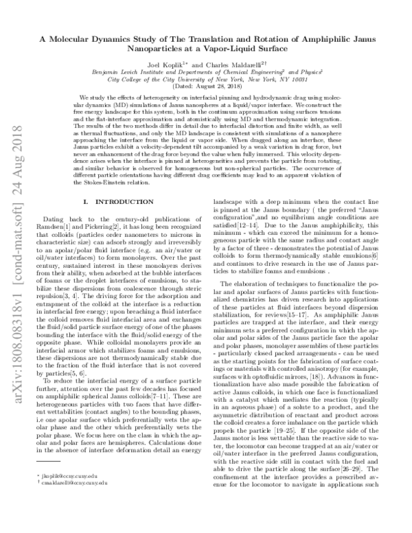 (PDF) Molecular dynamics study of the translation and rotation of amphiphilic Janus ...
