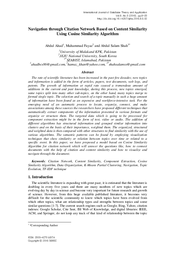 (PDF) Navigation through Citation Network Based on Content Similarity Using Cosine Similarity ...