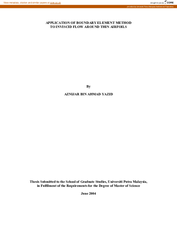 (PDF) Application of Boundary Element Method to Inviscid Flow Around Thin Airfoils | Aznijar ...