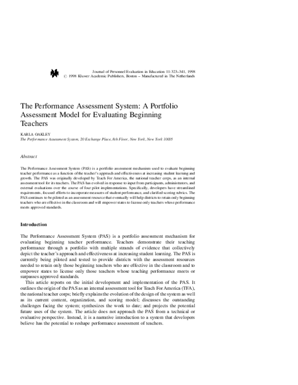 (PDF) The Performance Assessment System: A Portfolio Assessment Model ...