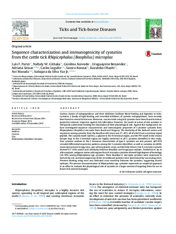 (PDF) Sequence characterization and immunogenicity of cystatins from the cattle tick ...