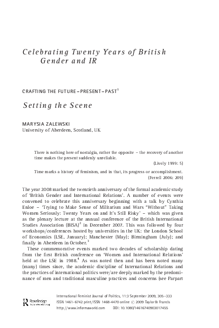 (PDF) Celebrating Twenty Years of British Gender and IR