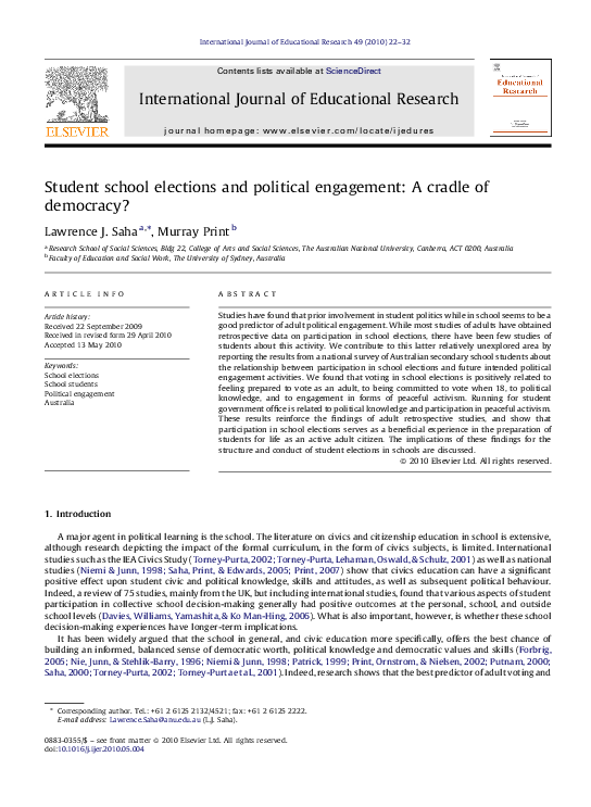 (PDF) Student school elections and political engagement: A cradle of ...