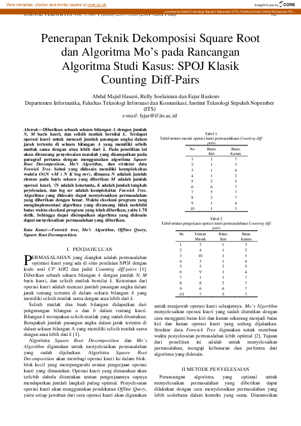 (PDF) Penerapan Teknik Dekomposisi Square Root dan Algoritma Mo's pada ...