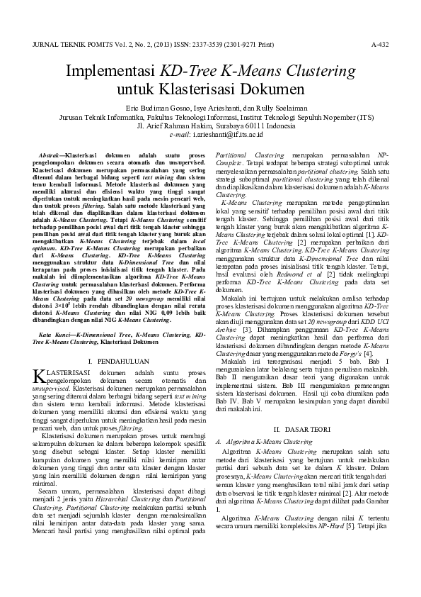 (PDF) Implementasi KD-Tree K-Means Clustering untuk Klasterisasi Dokumen