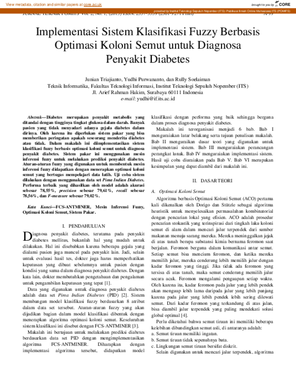 (PDF) Implementasi Sistem Klasifikasi Fuzzy Berbasis Optimasi Koloni Semut untuk Diagnosa ...