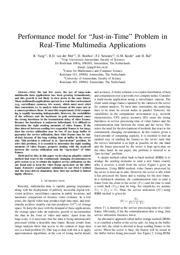 (PDF) Performance model for “Just-in-Time” Problem in Real-Time Multimedia Applications