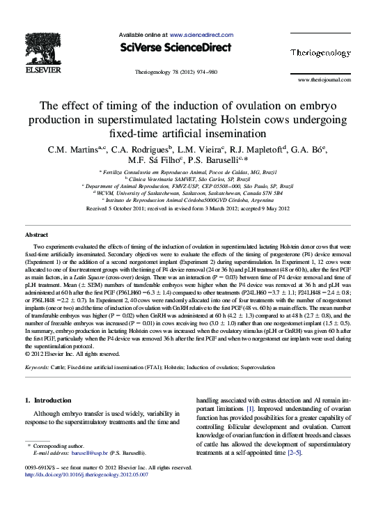(PDF) The effect of timing of the induction of ovulation on embryo production in superstimulated ...