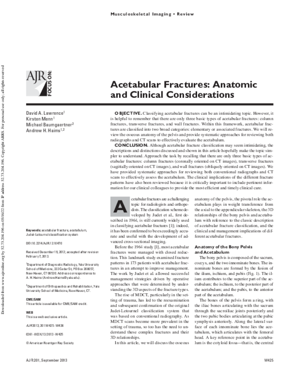 (PDF) Acetabular Fractures: Anatomic and Clinical Considerations