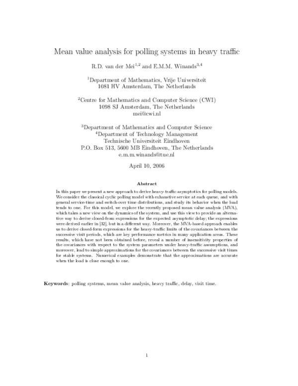(PDF) Mean value analysis for polling systems in heavy traffic